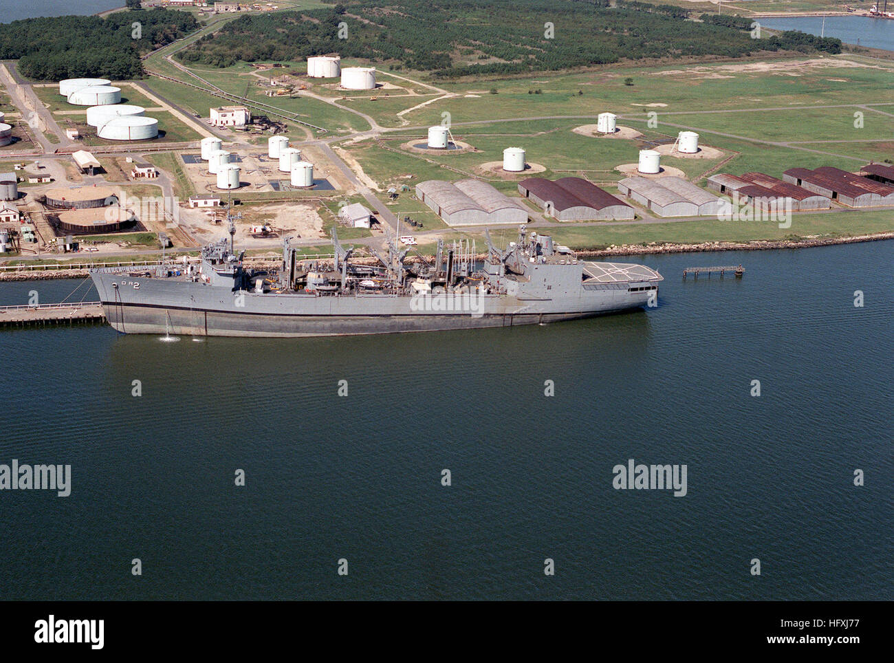 An aerial view of the replensihment oiler USS MILWAUKEE (AOR-2) taking ...