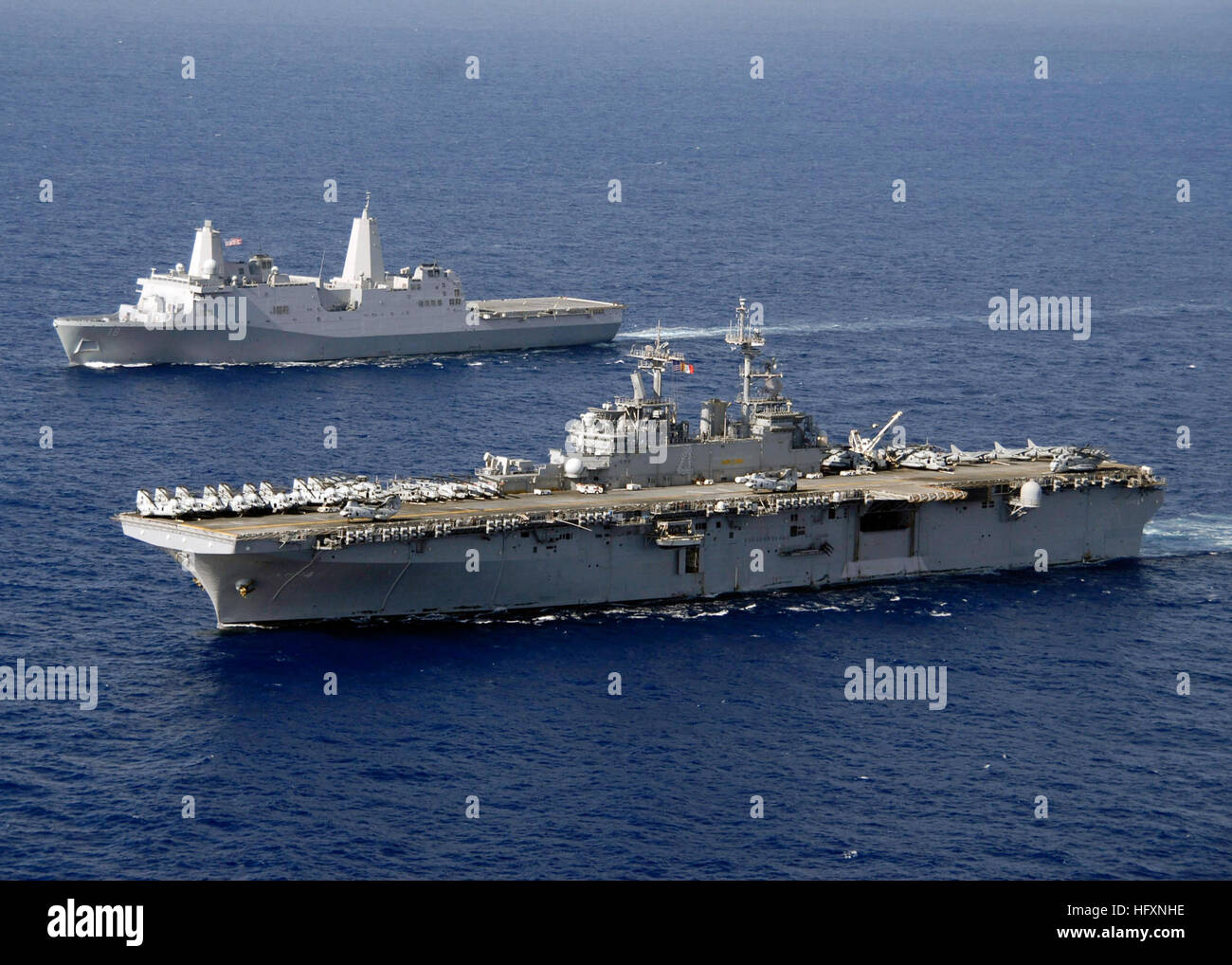 USS Boxer and USS New Orleans of Amphibious Squadron 5 transit the ...