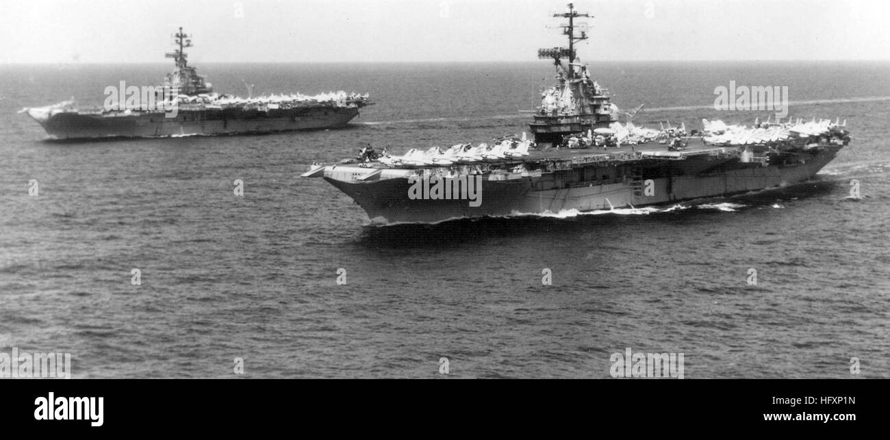 USS Oriskany (CVA-34) and Bon Homme Richard (CVA-31) off Vietnam 1970 ...