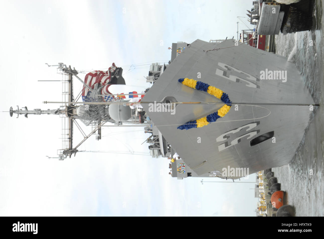 The guided-missile frigate USS Hawes pierside at Naval Station Norfolk ...