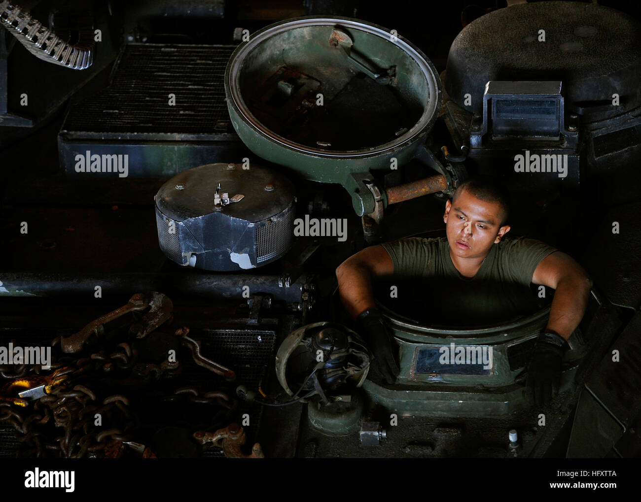 A Marine amphibious assault vehicle operator assigned to the 22nd ...