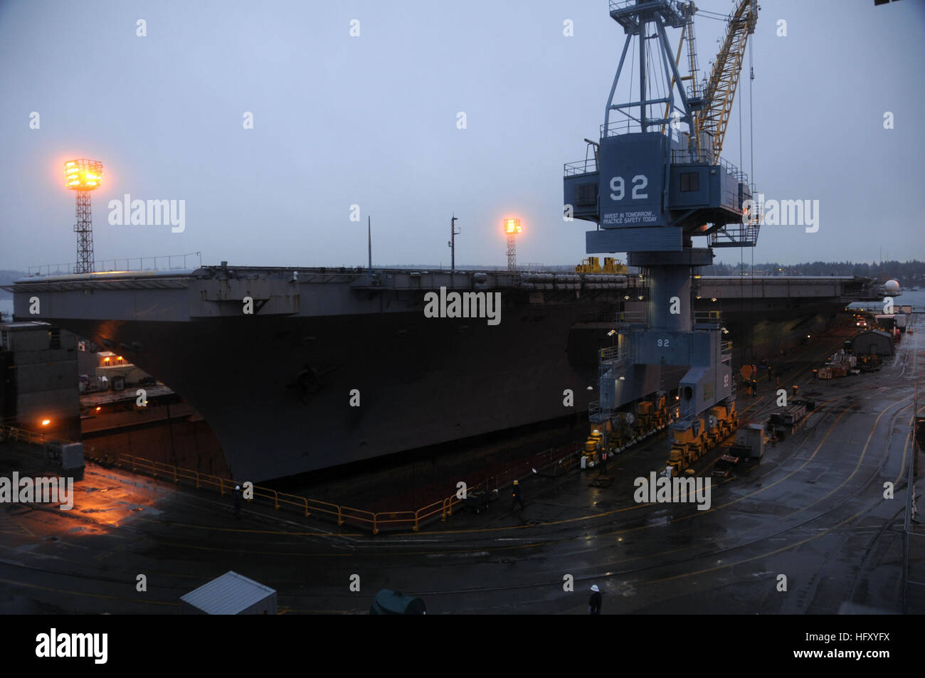The aircraft carrier USS Nimitz in dry-dock at the Puget Sound Naval ...