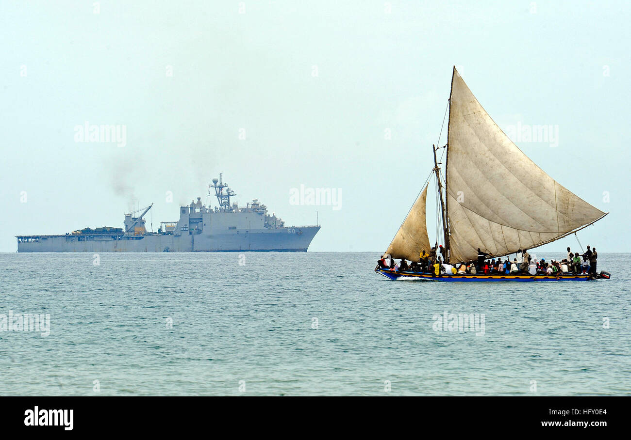 100119-N-5345W-110 BONEL, Haiti (Jan. 19, 2010) A Haitian boat sails ...