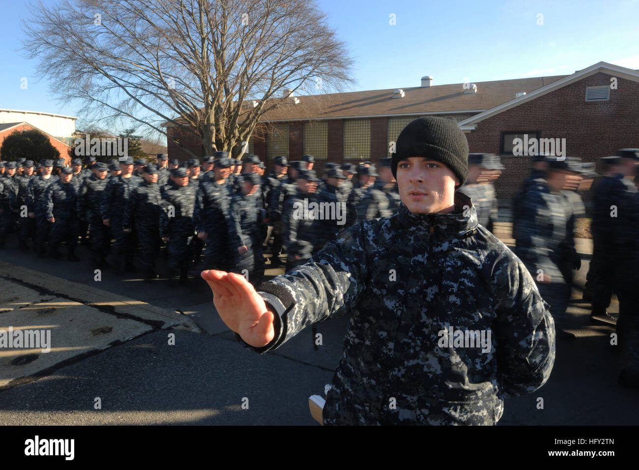 100120-N-7090S-931 GROTON, Conn. (Jan. 20, 2010) A Sailor acts as a ...