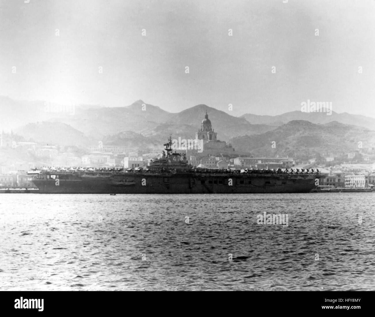 USS Philippine Sea (CV-47), an Essex-class aircraft carrier, docked at ...
