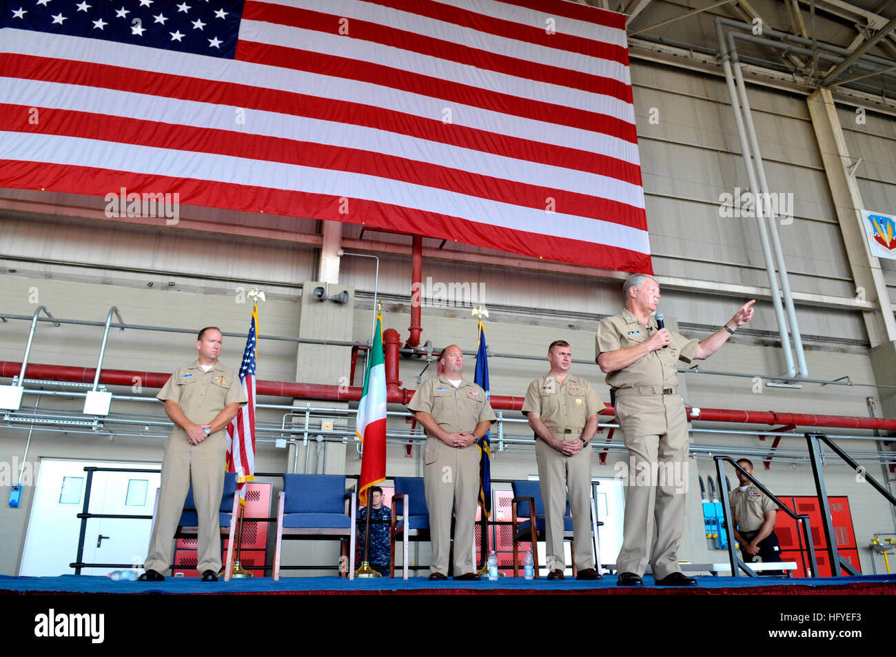 Naval personnel participate in an all-hands call at Naval Air Station ...