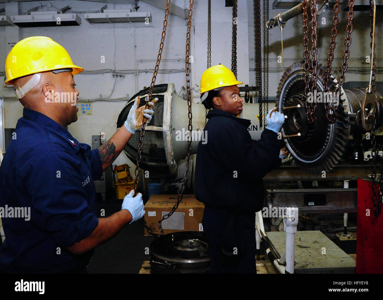 Aviation Machinist's Mates aboard aircraft carrier USS Nimitz (CVN 68 ...