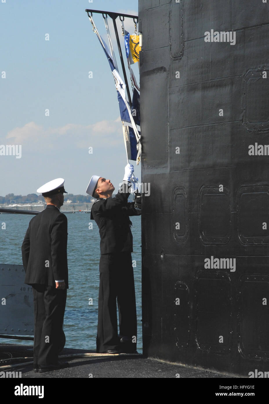 The pennant is lowered aboard Los Angeles-class submarine USS ...