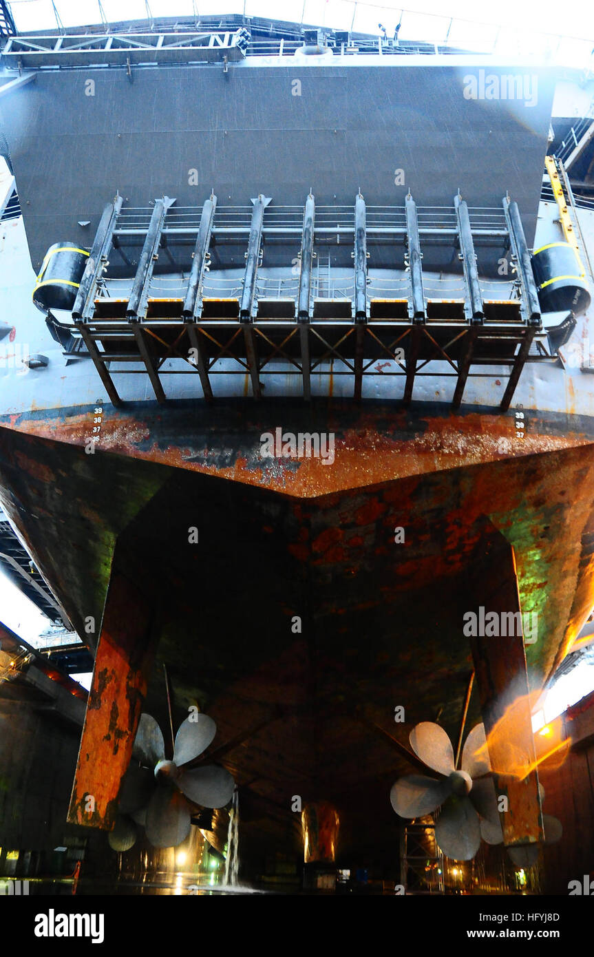 The aircraft carrier USS Nimitz in dry-dock at the Puget Sound Naval ...