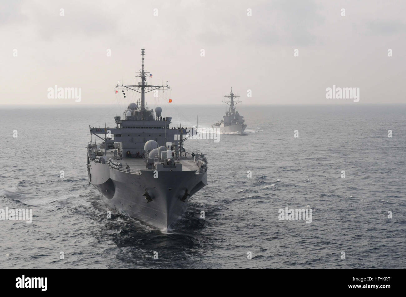 The U.S. 7th Fleet command ship USS Blue Ridge, left, and the guided ...