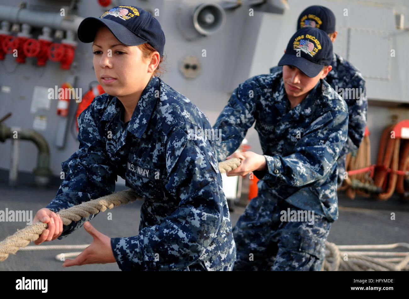 USS Decatur (DDG 73) conducts routine sea and anchor operations while ...