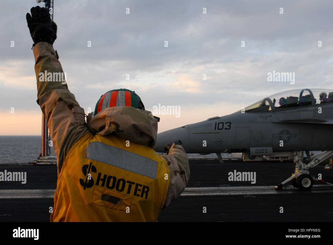 Catapulting off the flight deck of the aircraft carrier hi-res stock ...
