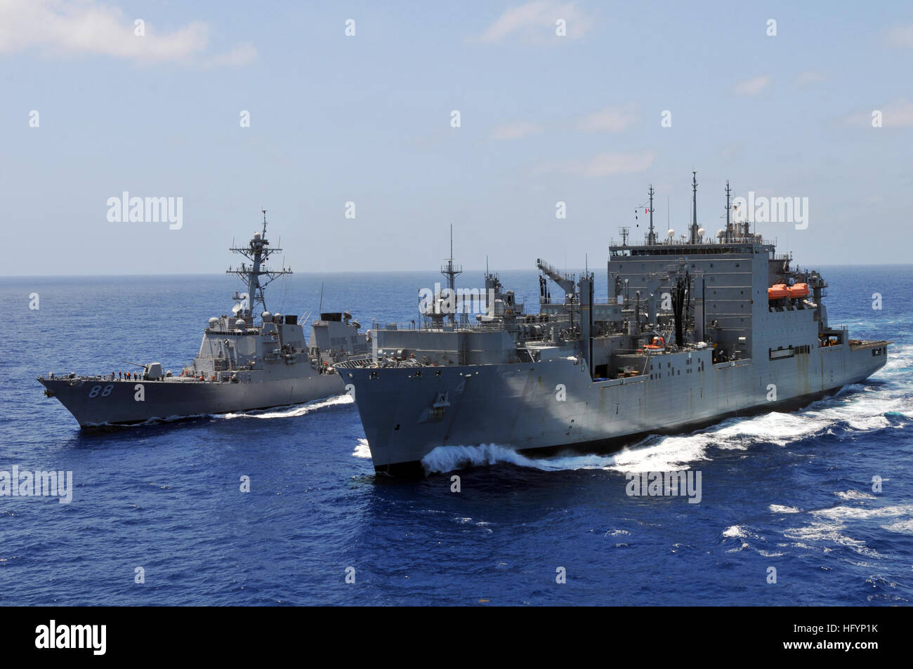 USS Preble and USNS Richard E. Byrd complete an underway replenishment ...