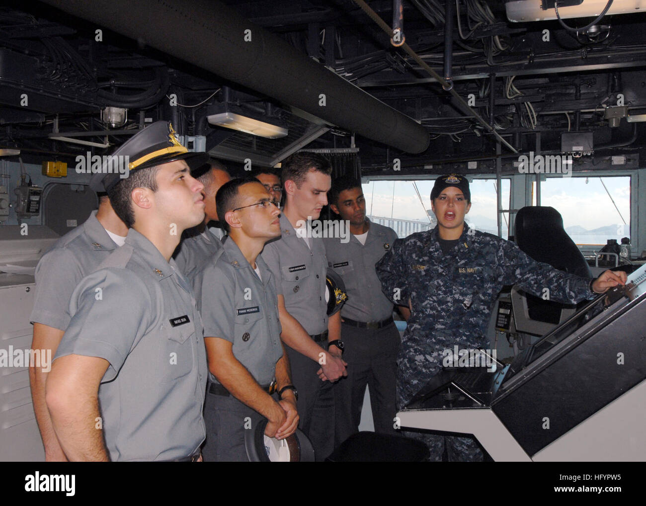 Brazilian Naval Academy cadets tour the guided-missile destroyer USS ...