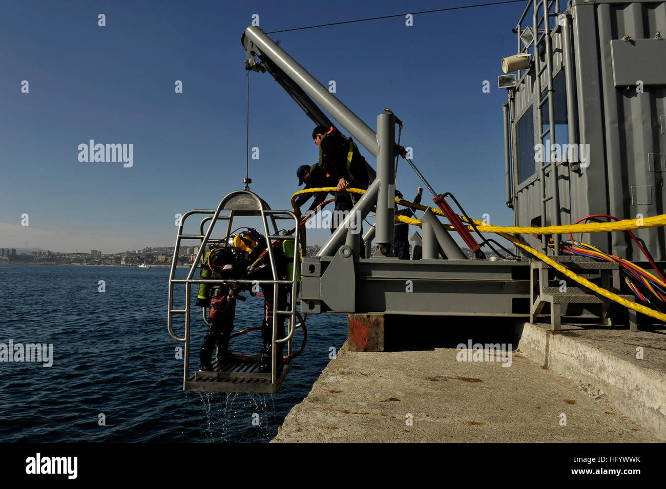 Chilean Navy divers display diving operations to members of Mobile ...