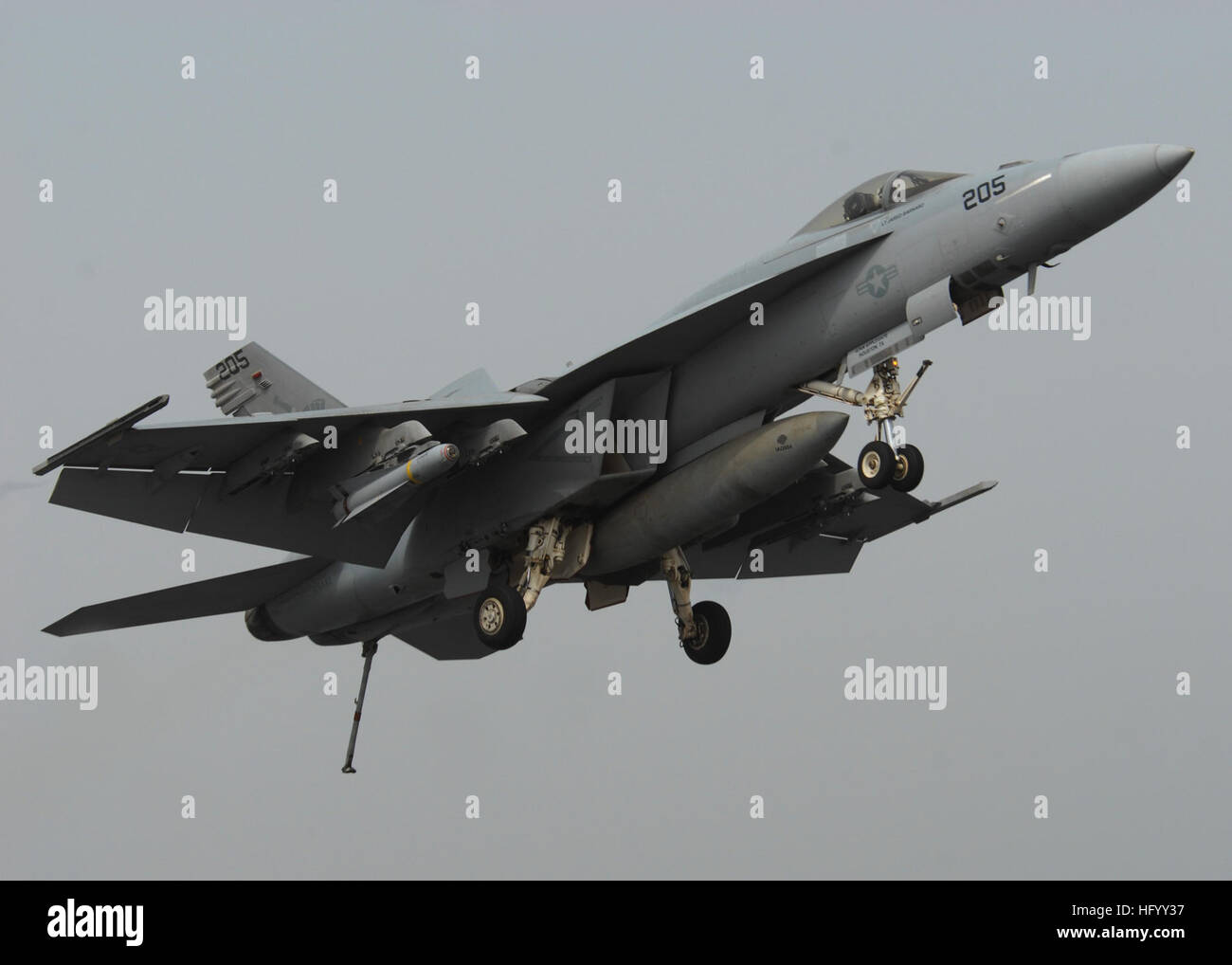 An F/A-18E Super Hornet from Strike Fighter Squadron 147 prepares to ...