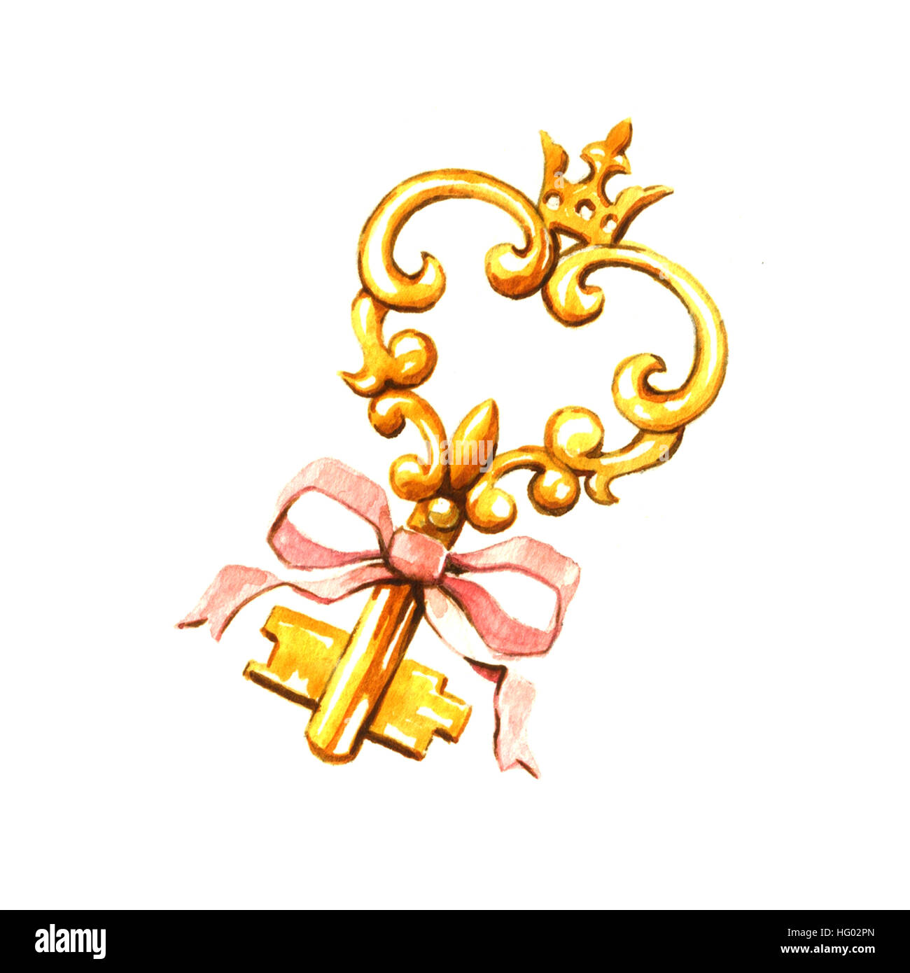 Golden Key. Watercolor illustration on a white background Stock Photo ...