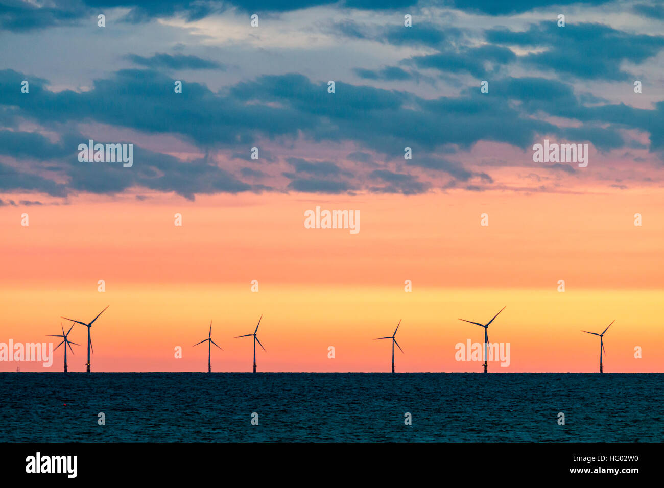 England, Herne Bay. Wind turbines, Kentish Flats Windfarm in the ...
