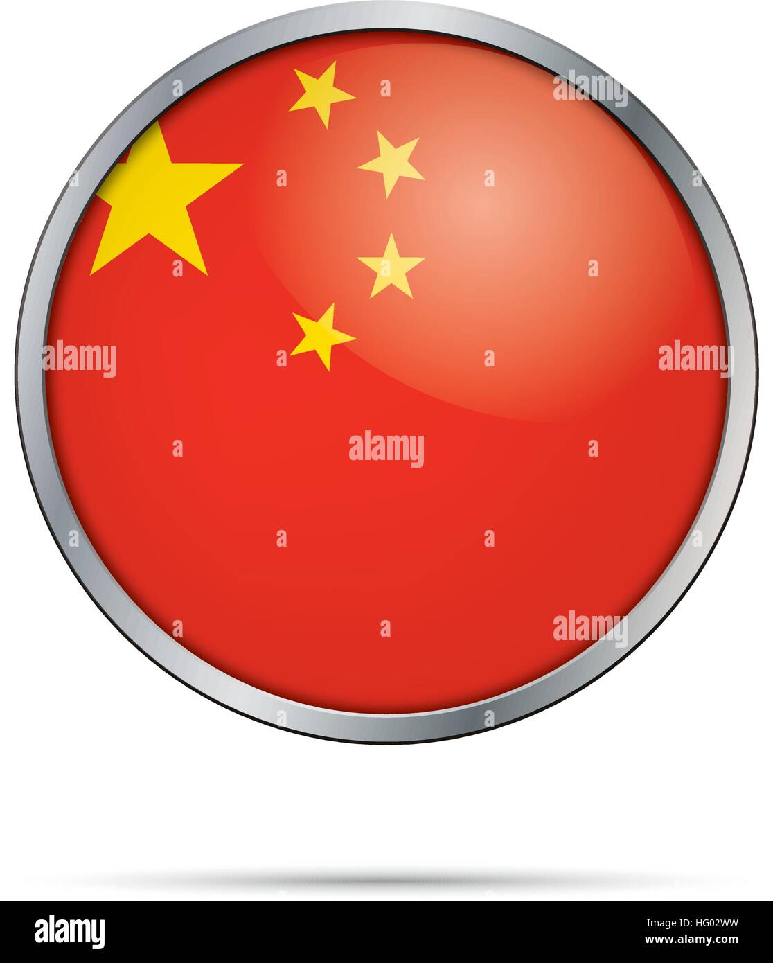 Vector Chinese Flag Button. China flag in round glass button style with ...