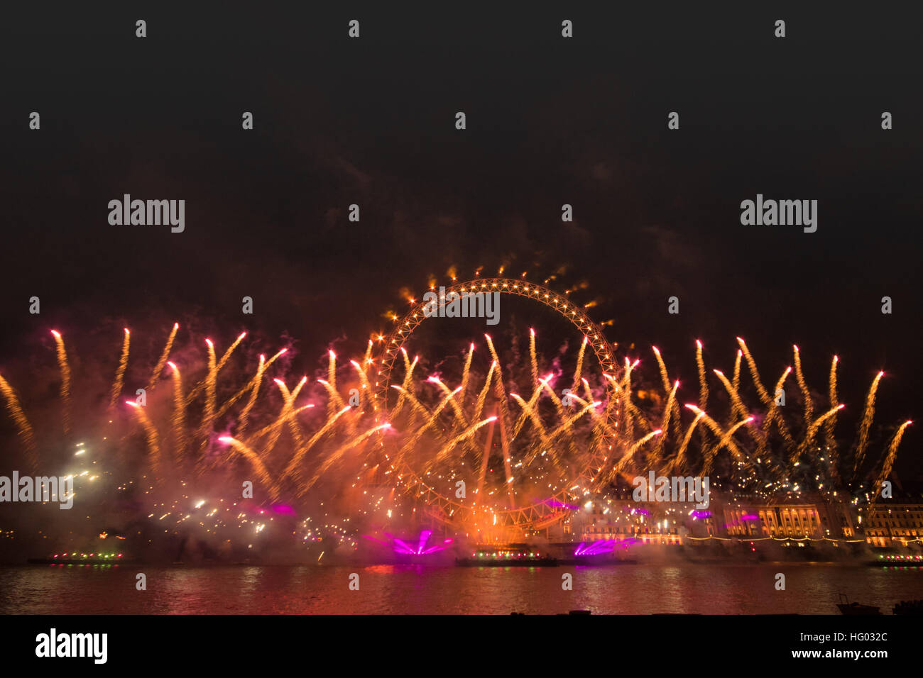 A spectacular fireworks display welcomes in the new year, 2017, in ...