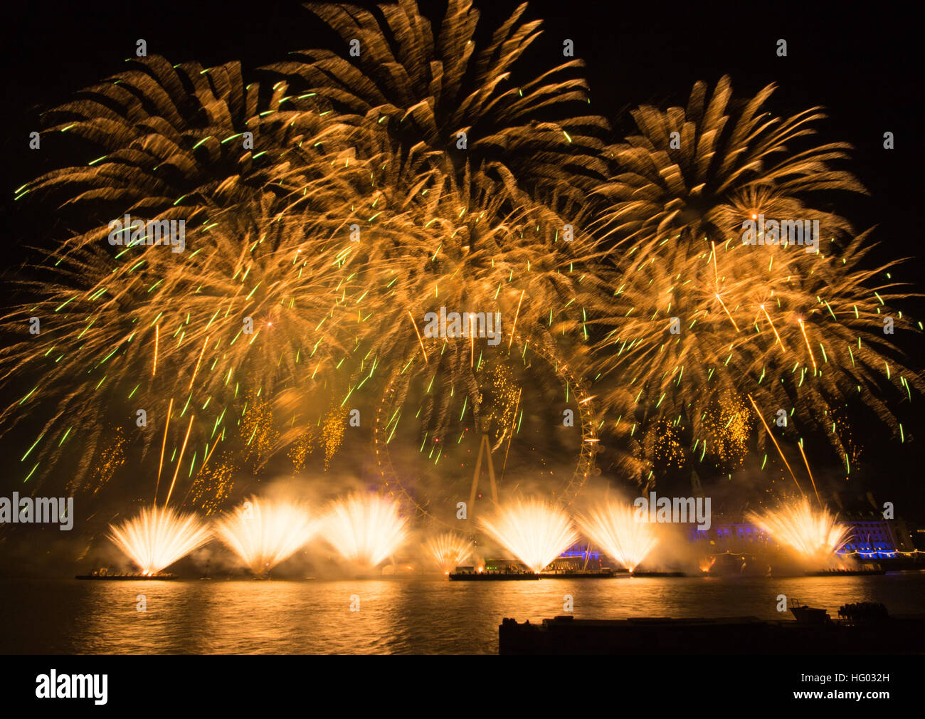 A spectacular fireworks display welcomes in the new year, 2017, in ...