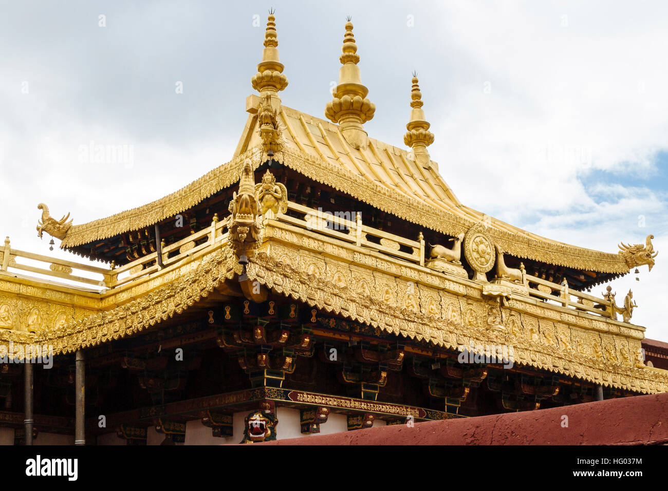 Lhasa, Tibet - the view of the Golden Roof of Jokhang Temple, the holy ...