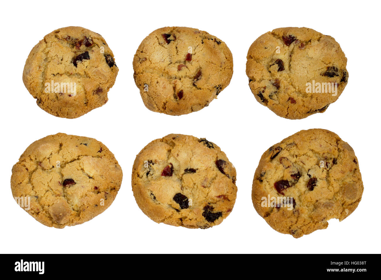 Six cookies with raisins isolated over white background top view Stock ...