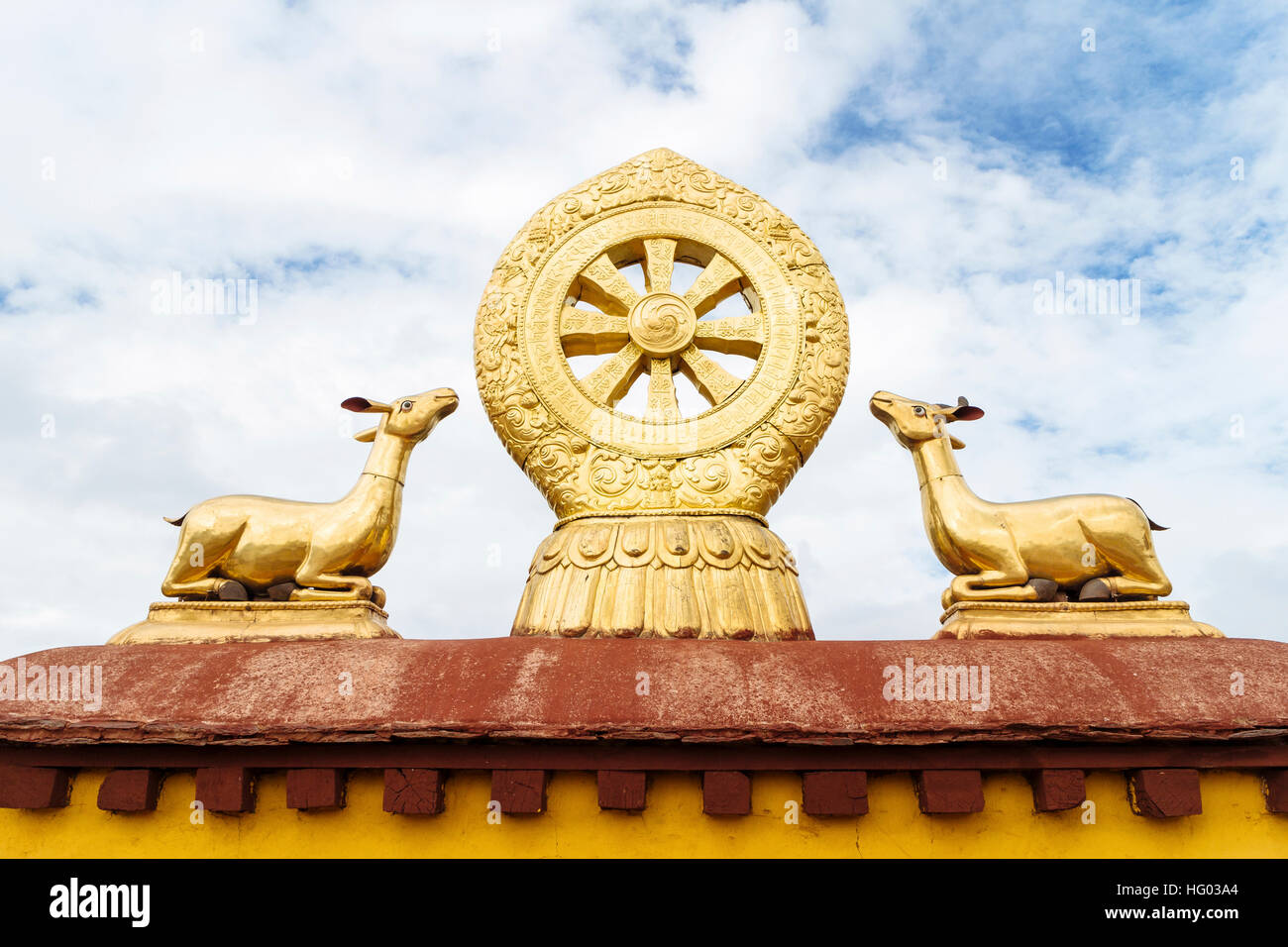 Lhasa, Tibet - the view of the Golden Roof of Jokhang Temple, the holy ...
