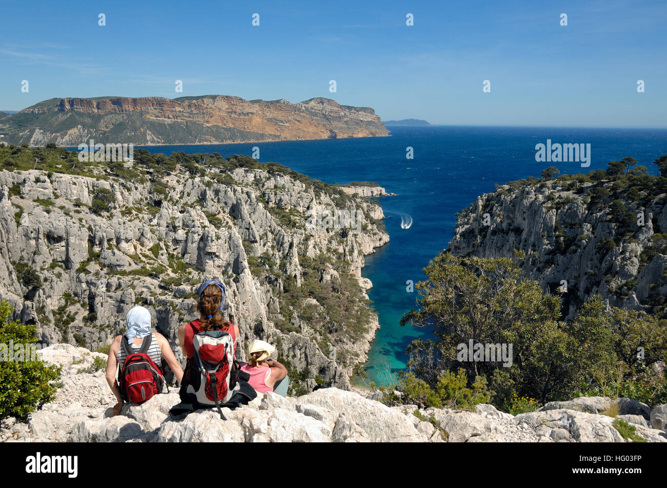 Walkers or Tourists Enjoy the View of Calanque d'En Vau Inlet, Cove or ...
