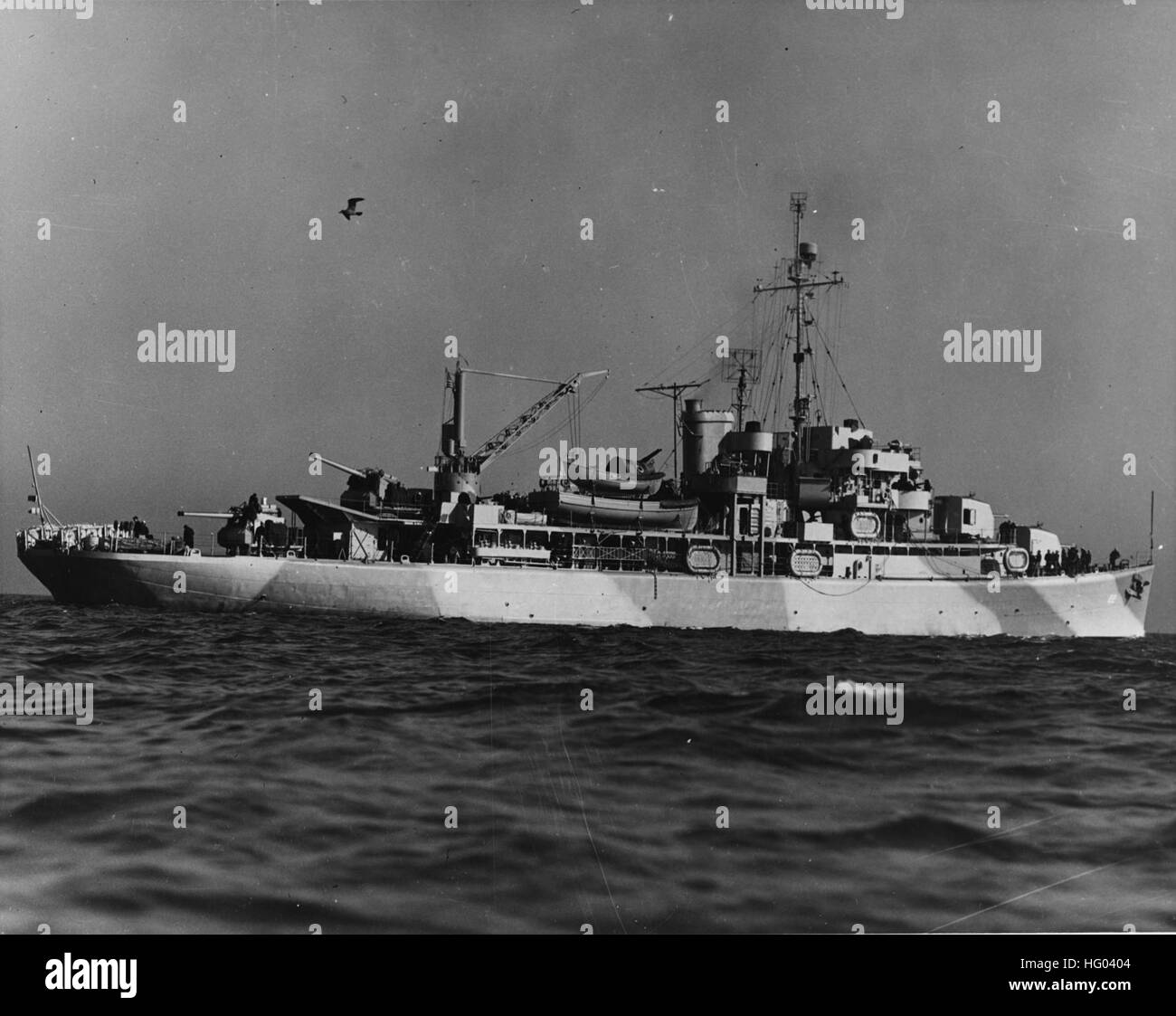 The seaplane tender USS Matagorda (AVP 22) is shown underway ...
