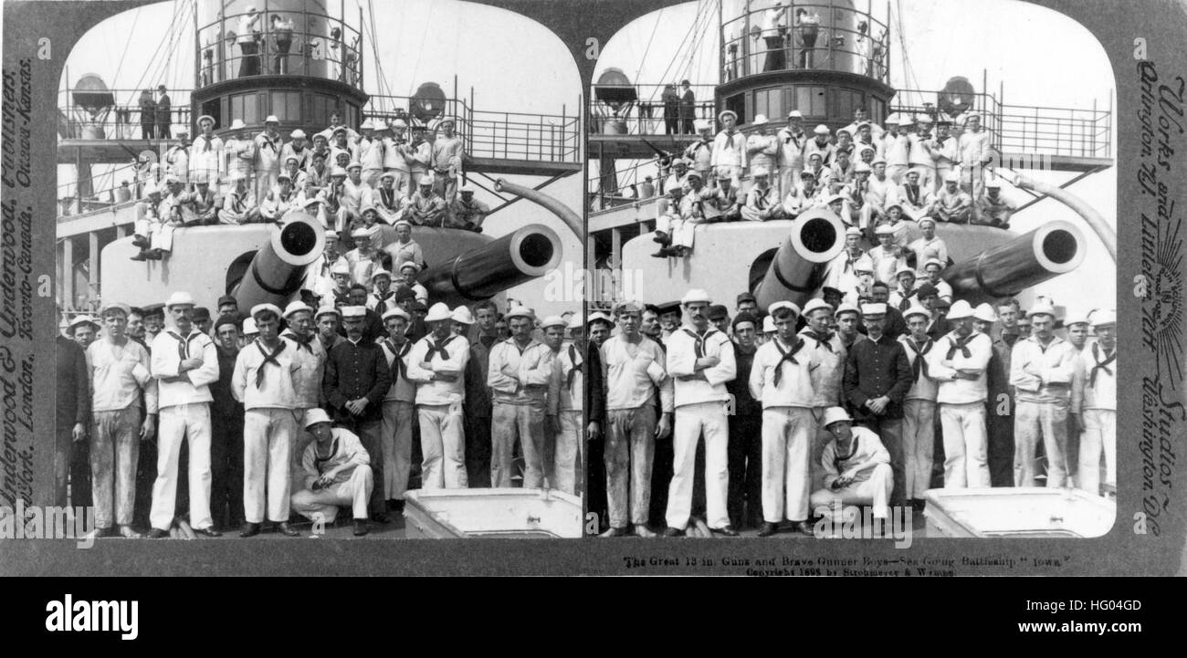 The USS Iowa, an Iowa-class battleship, is depicted in a stereogram ...