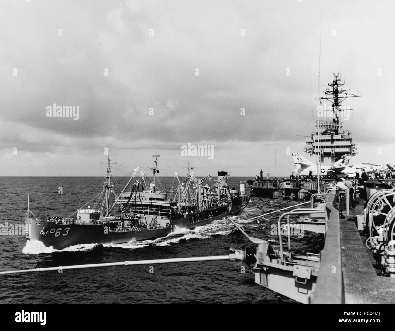 USS Chipola (AO-63) alongside USS Constellation (CVA-64) in March 1964 ...