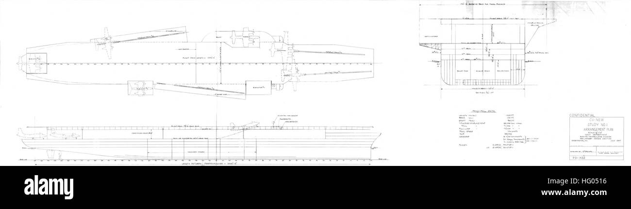 USS United States (CVA-58) preliminary design drawing, July 1947 Stock ...