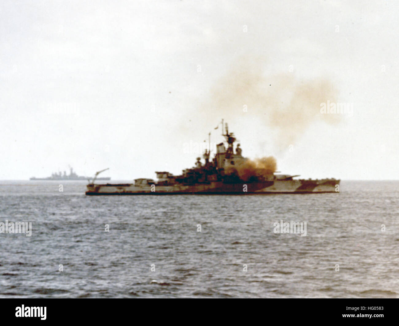 USS Nevada (BB-36) bombarding Iwo Jima Stock Photo - Alamy