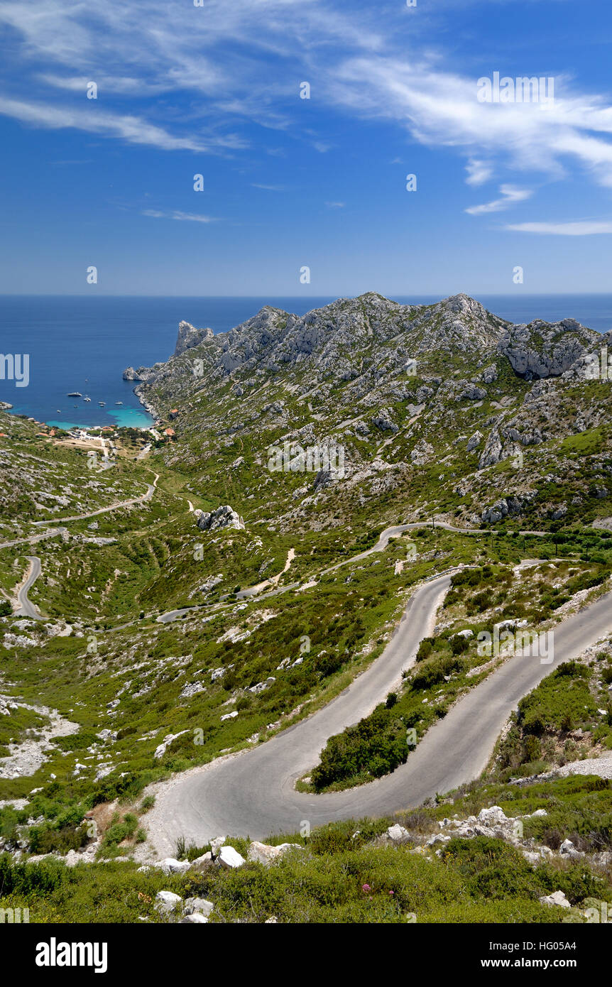 Hairpin Bends Leading Down to Sormiou Calanque, Cove, inlet or Fiord in ...