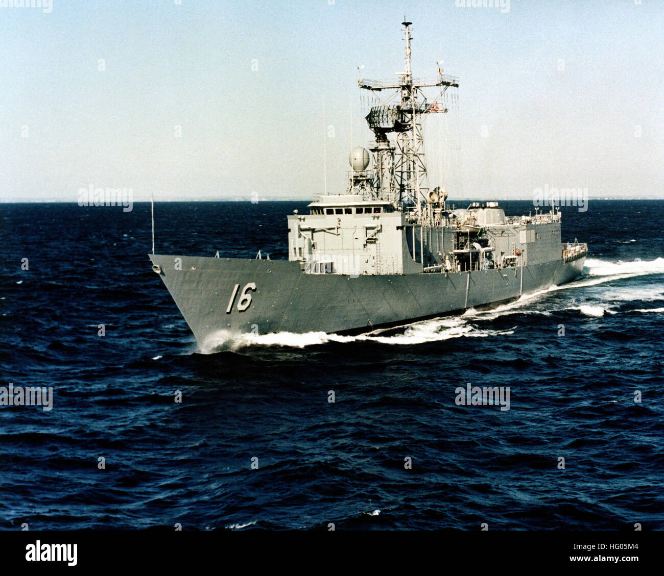 Aerial starboard bow view of the guided missile frigate CLIFTON SPRAGUE ...