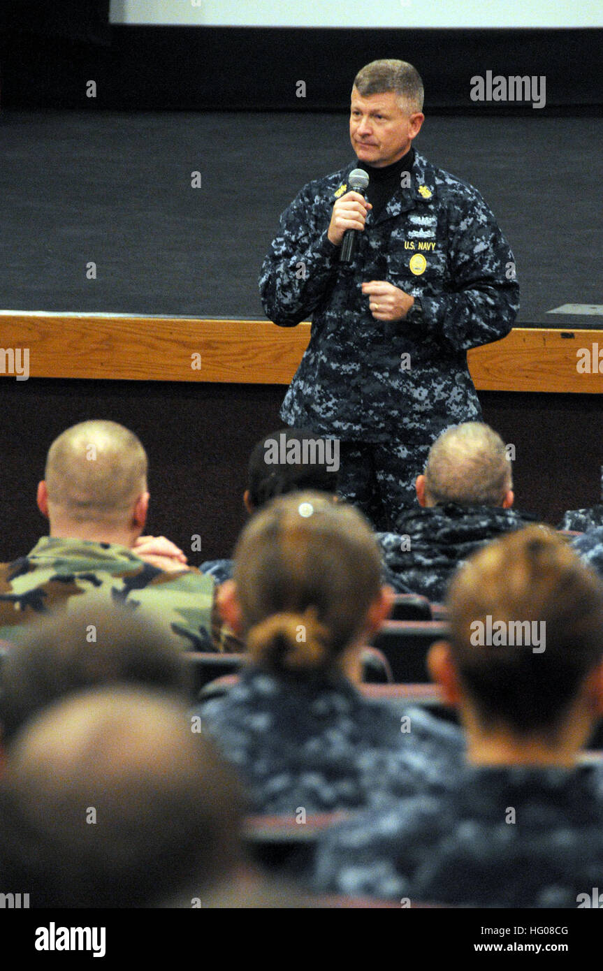 The Master Chief Petty Officer of the Navy addresses Sailors during an ...
