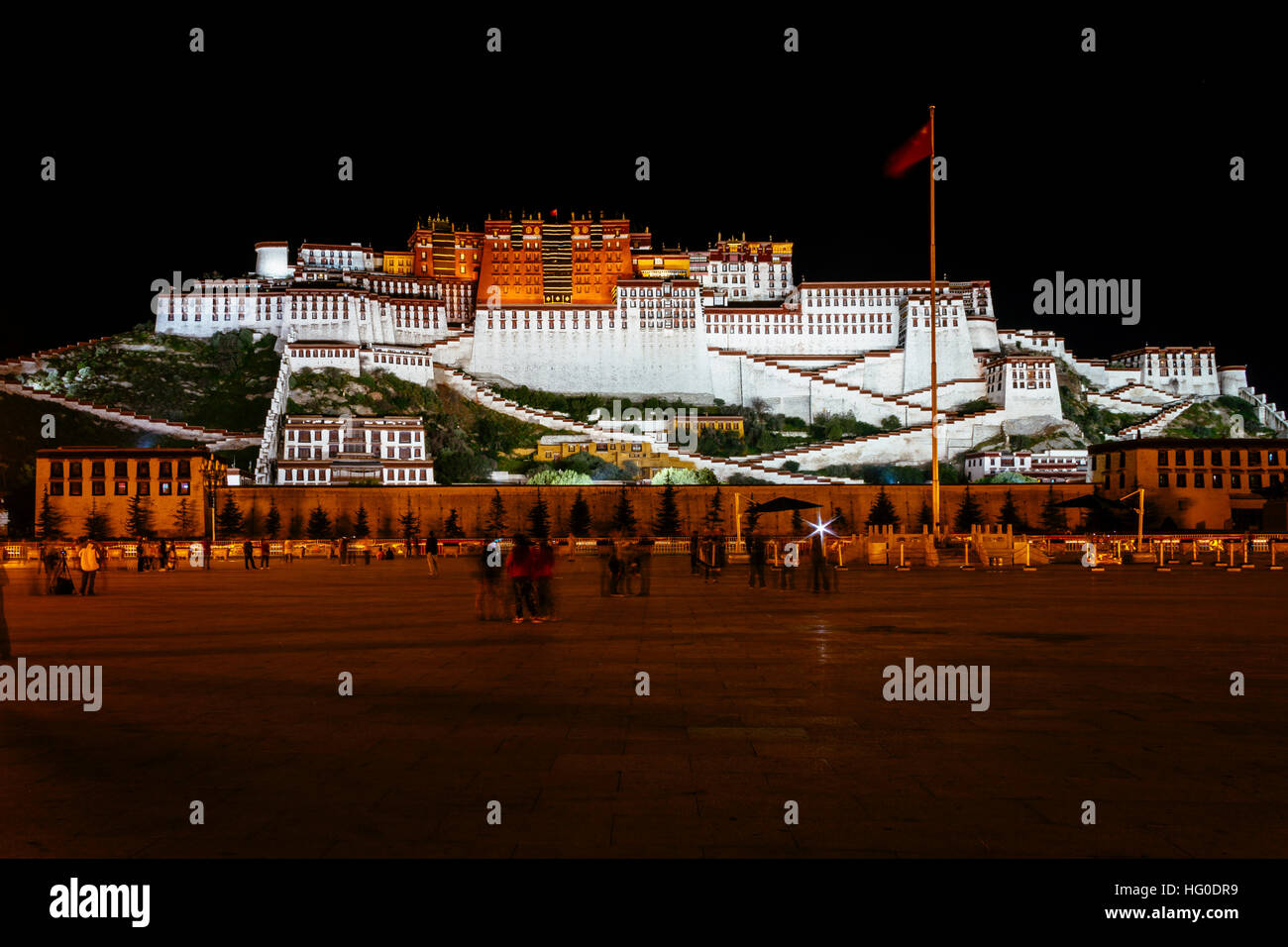Lhasa, Tibet, China - The view of Potala Palace at night Stock Photo ...