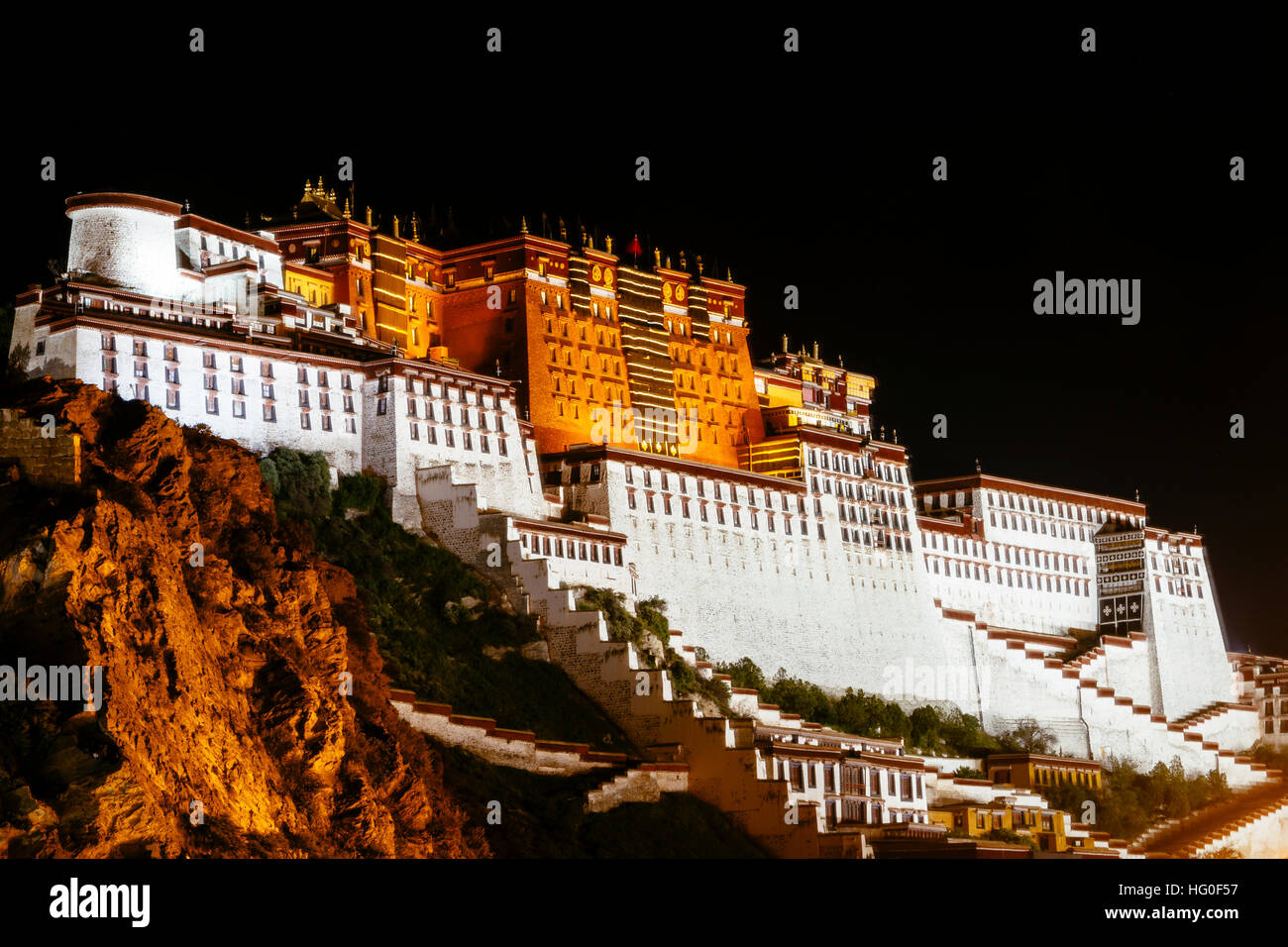Lhasa, Tibet, China - The view of Potala Palace at night Stock Photo ...