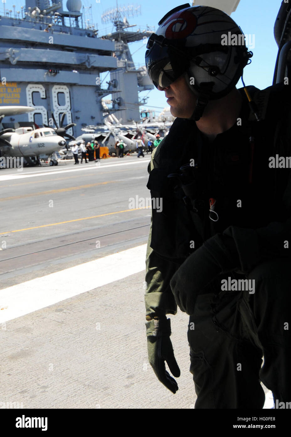 Naval Air Crewman 3rd Class Quinton Lundeen from San Antonio, performs ...