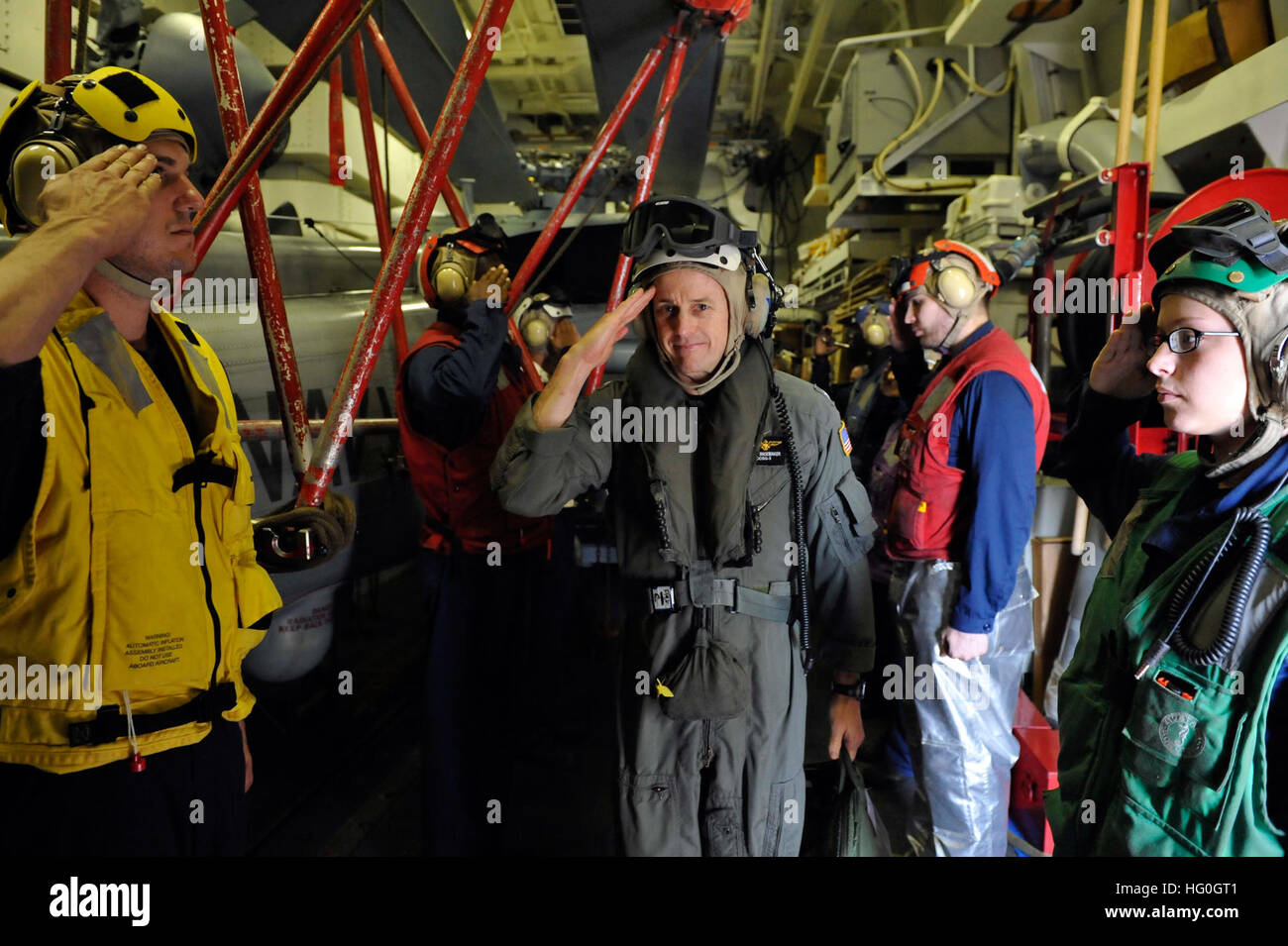 Side boys render honors to Rear Adm. Mike Shoemaker, Commander, Carrier ...