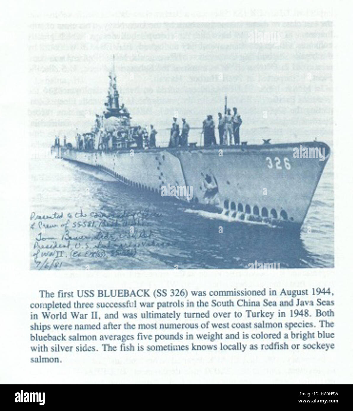 USS Blueback SS581 page from decommissioning booklet Stock Photo - Alamy