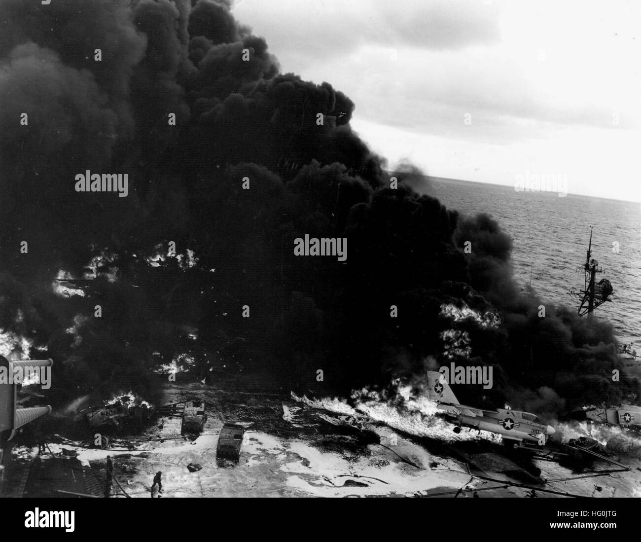 USS Enterprise (CVAN-65) fire 1969 burning aircraft Stock Photo - Alamy