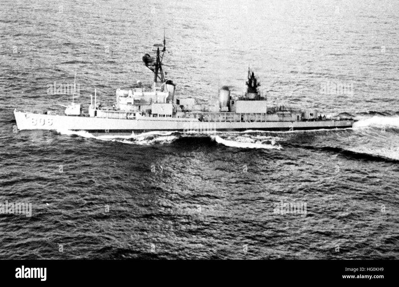 The destroyer USS Higbee (DD-806) underway in 1969, showing ...