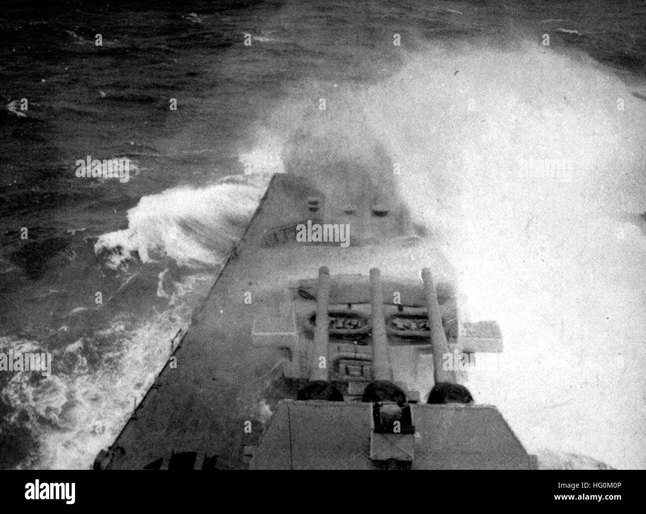 USS Massachusetts (BB-59) forecastle in typhoon 1944 Stock Photo - Alamy
