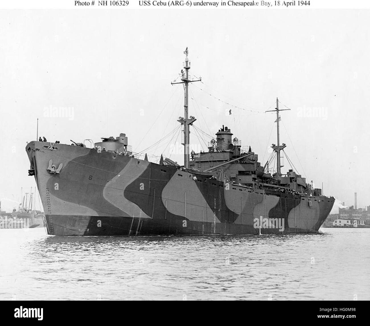 USS Cebu (ARG-6), an internal combustion engine repair ship of the U.S ...