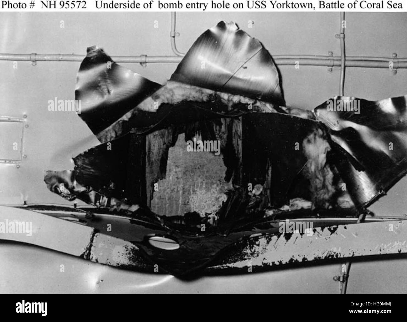 Yorktown Coral Sea Bomb damage Stock Photo - Alamy