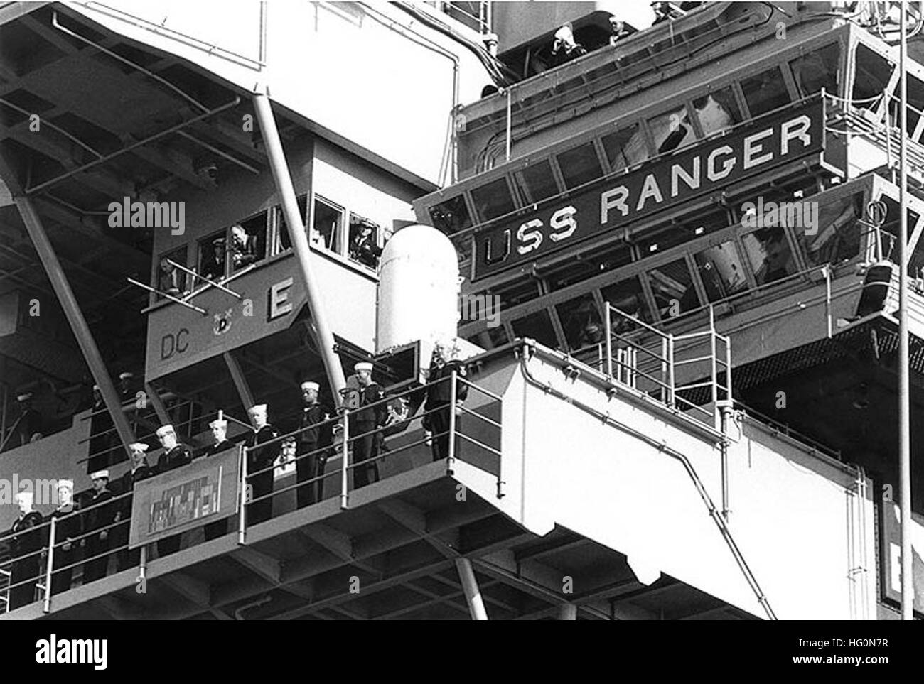 USS Ranger (CVA-61), a Forrestal-class aircraft carrier, bridge ...