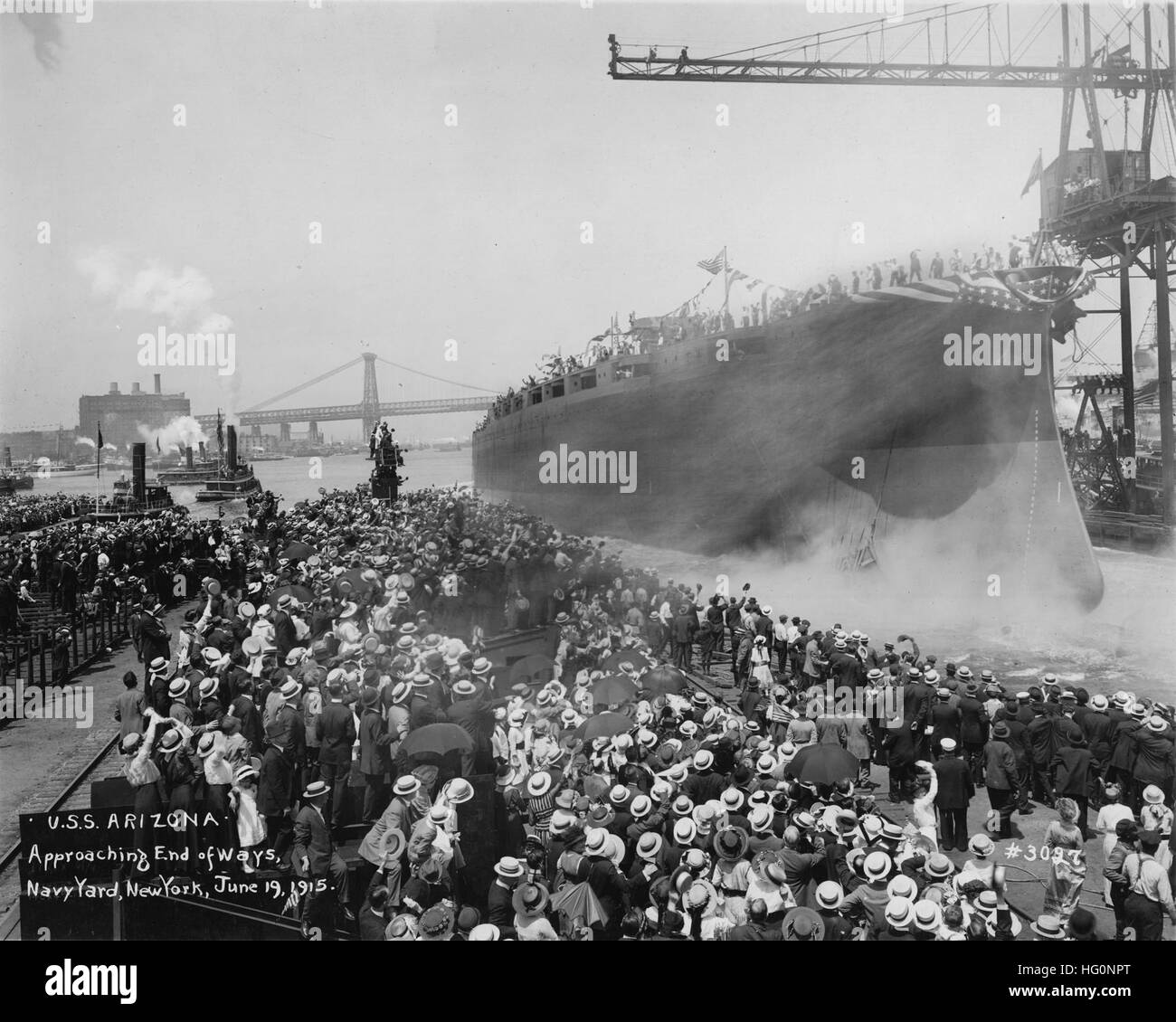 USS Arizona being launched NARA 19-LC-19A-23 Stock Photo - Alamy