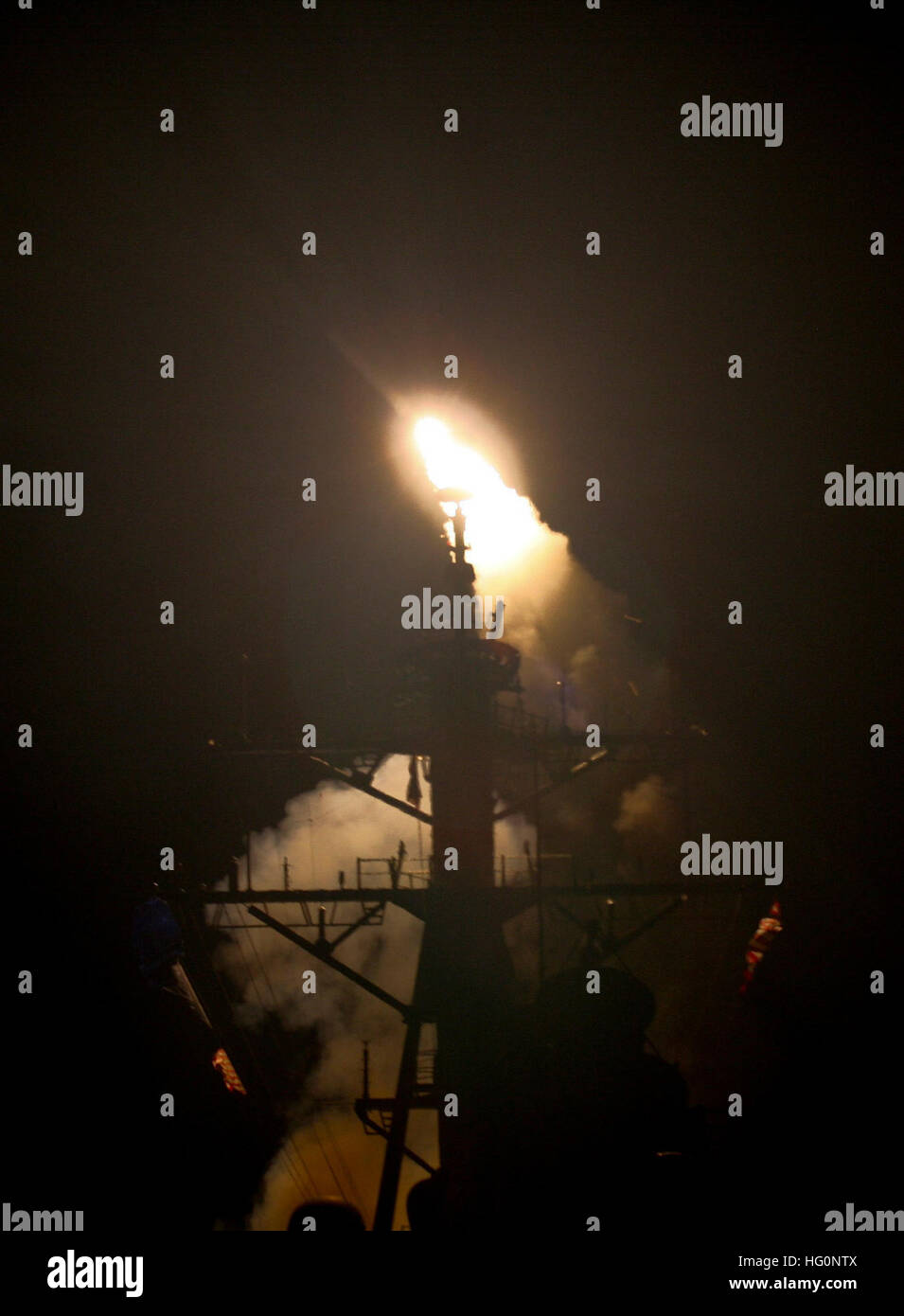 USS Stout (DDG 55) launching a Tomahawk missile in support of Operation ...